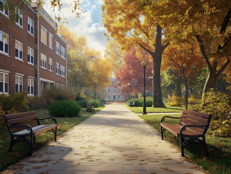Campus of an Educational Institution with a Park Stock Illustration ...