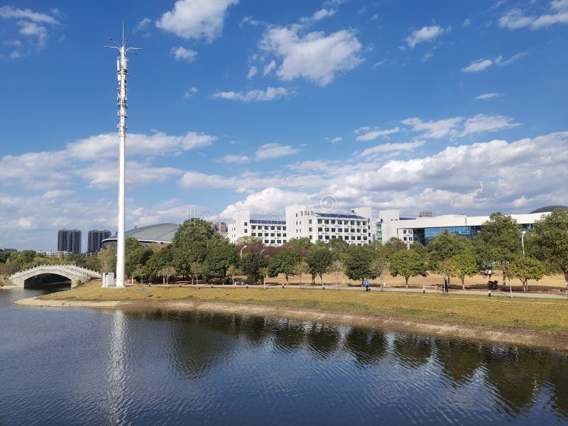 Campus stock photo. Image of horizon, reflection, bridge - 270536578