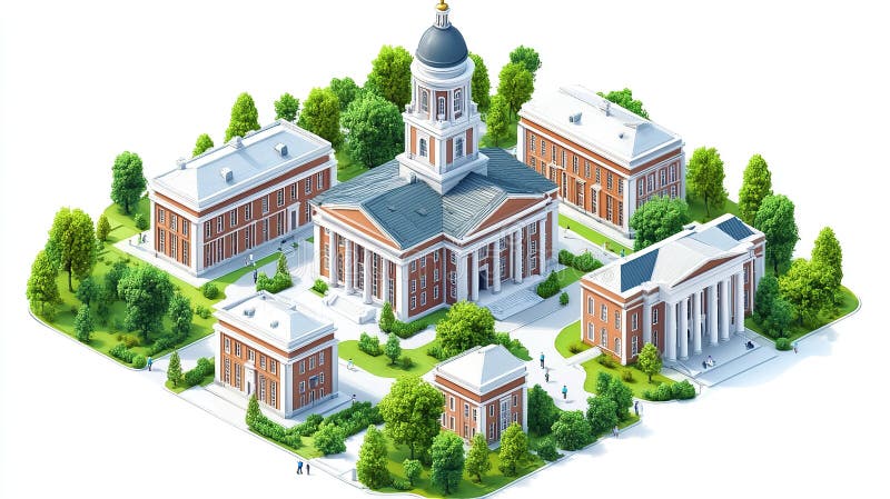 Campus Isometric View, Classic Architecture, Lush Greenery Stock ...