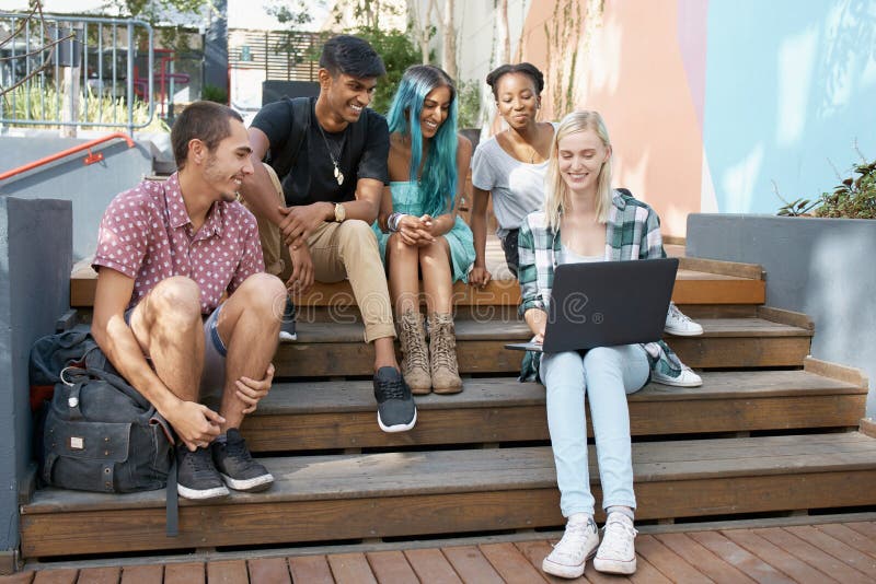 Portrait, Friends and Happy Students at College on Campus Outdoor for ...