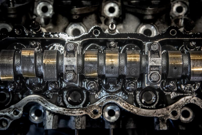 Camshaft on a Head Removed from the Engine in Workshop Pending Repair ...