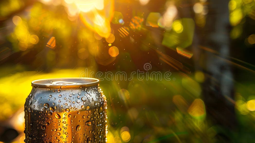 A Can of Beer Sits on a Bench in the Sun Stock Photo - Image of soft ...