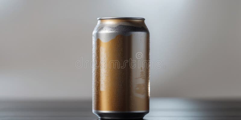 Can of Beer is Sitting on a Table with Condensation on the Outside ...