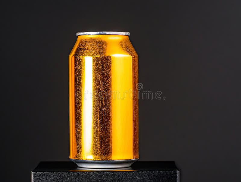 A Can of Beer Sitting on Top of a Black Box Stock Photo - Image of ...
