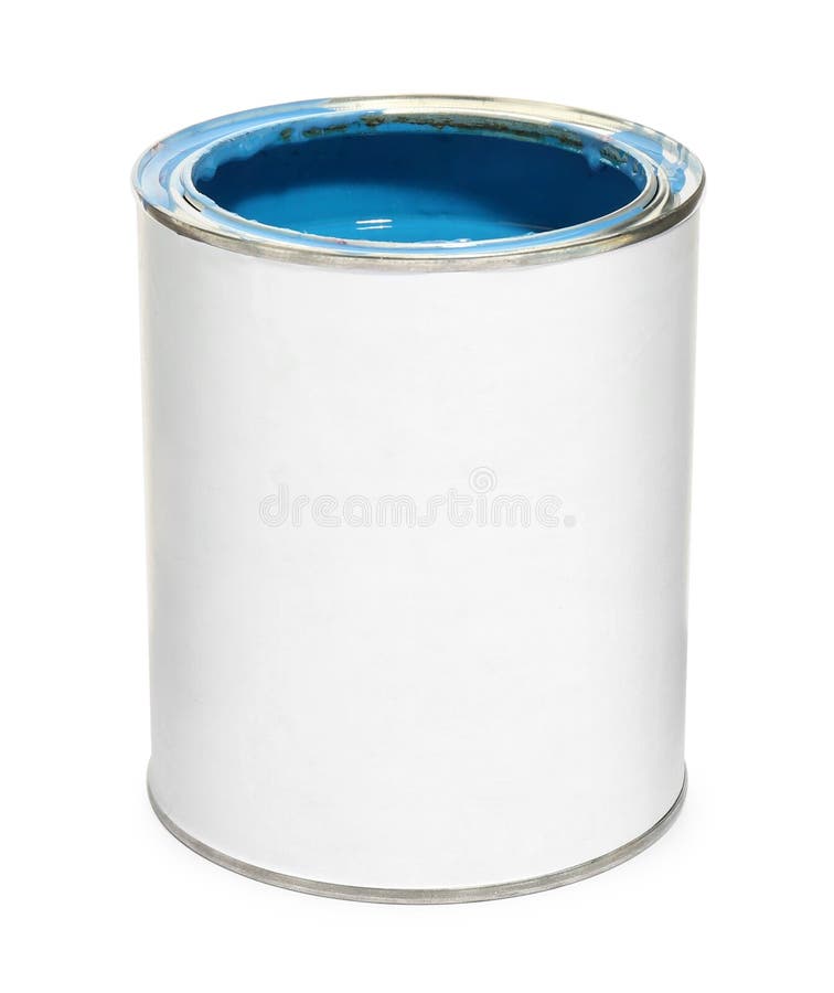 Can of Blue Paint on White Background Stock Image - Image of aluminum ...