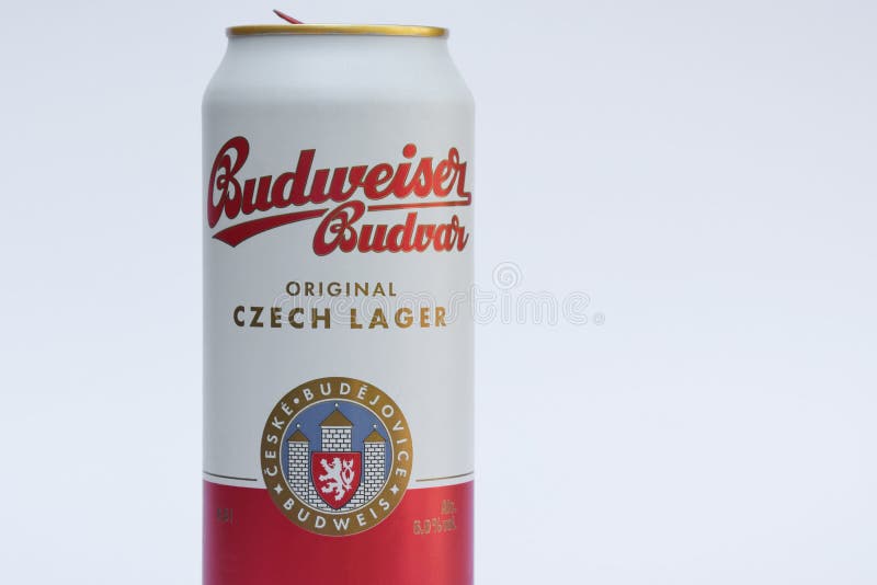 A Can of Budweiser Beer on a Light Background. Editorial Photography ...
