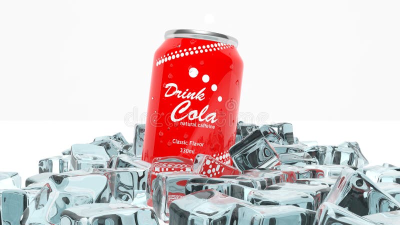 Can of cola in ice cubes stock illustration. Illustration of template ...
