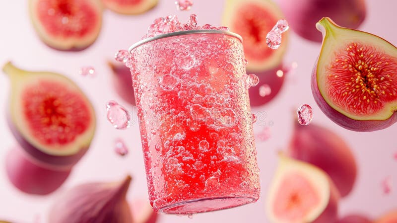 A Can Containing Pink Guava and Floating Fruit is Shown on a Background ...