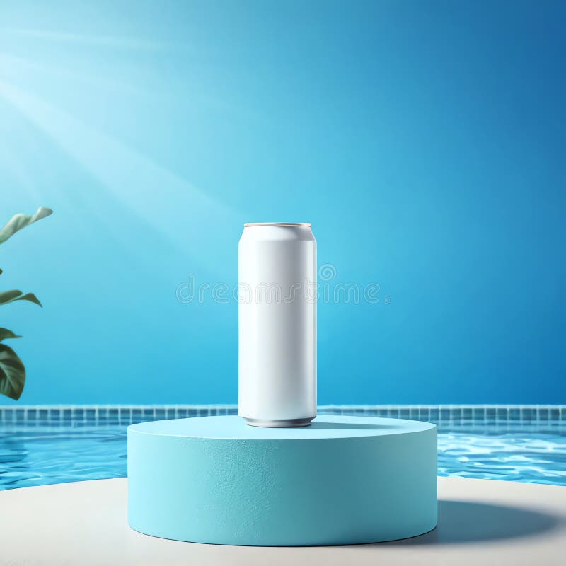 Can Drink Product Showcase Mockup with Swimming Pool Background Stock ...