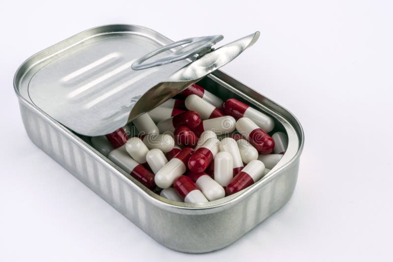 Can Full of White and Red Capsules Stock Image - Image of medical ...