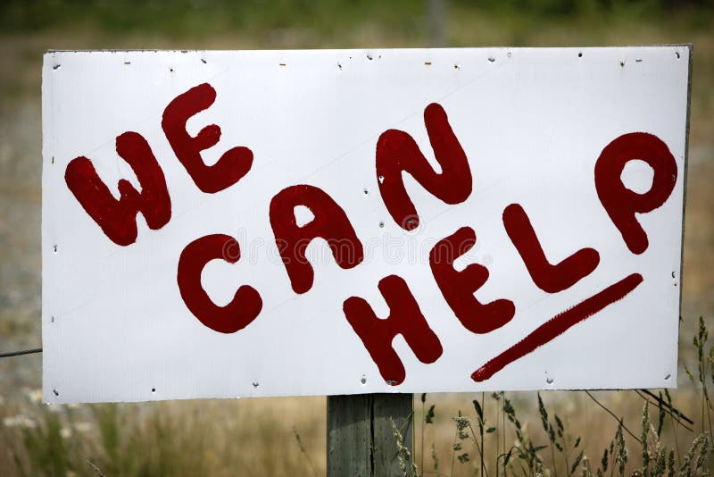 We can help stock image. Image of fence, sign, information - 9740147