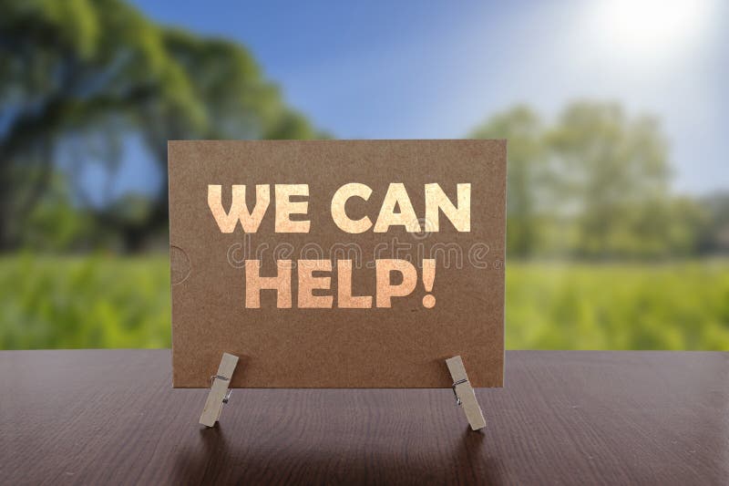 We Can Help Card on the Table with Sunny Green Park Background Stock ...