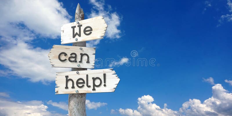 We Can Help - Wooden Signpost with Three Arrows Stock Illustration ...