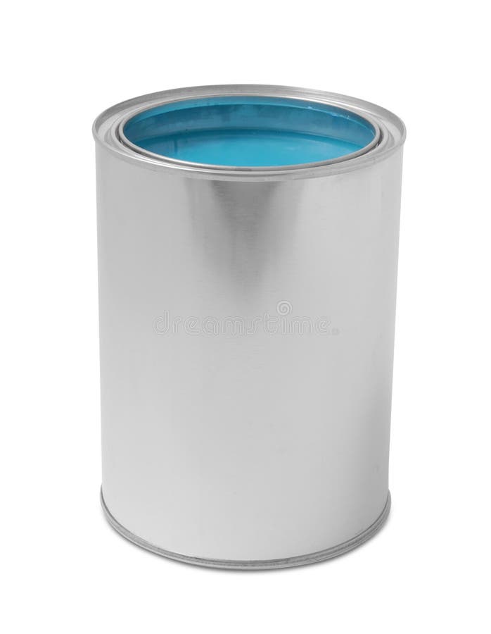 Can with Light Blue Paint on White Background Stock Photo - Image of ...