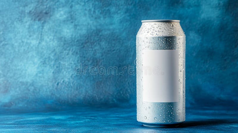 Can, 500ml Aluminum Can Mockup with Condensation on Blue Background ...