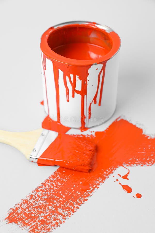 Can of Orange Paint and Brush on White Background Stock Image - Image ...