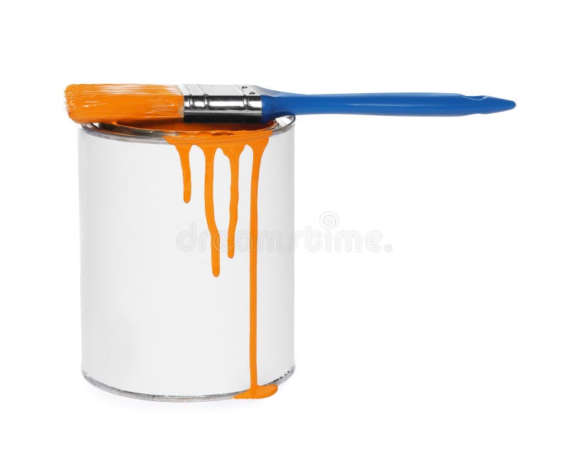 Can of Orange Paint and Brush on White Background Stock Photo - Image ...