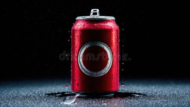 A Can of a Red Soda Can Sitting in Water on the Ground, AI Stock Photo ...
