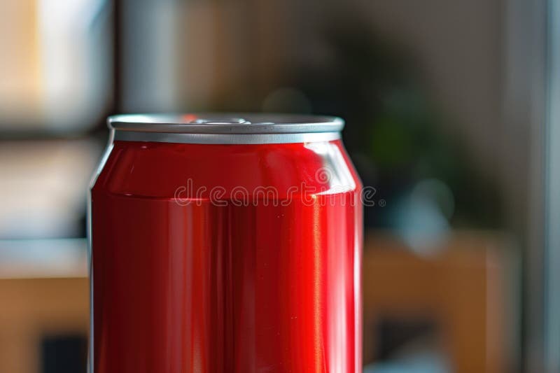 A Can of Soda Sits Atop a Table, Ready for Consumption Stock Image ...