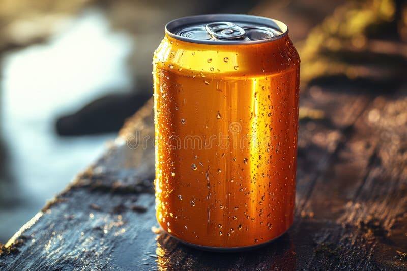 A Can of Soda Sits on a Wooden Table, Ready for Use Stock Image - Image ...