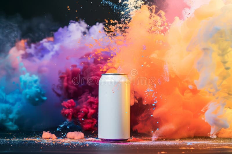 A Can of Soda is Sitting in the Middle of a Colorful Explosion of Smoke ...