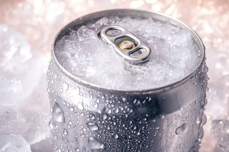 A Can of Soda Sitting on Top of Ice in a Cold and Refreshing Pose Stock ...