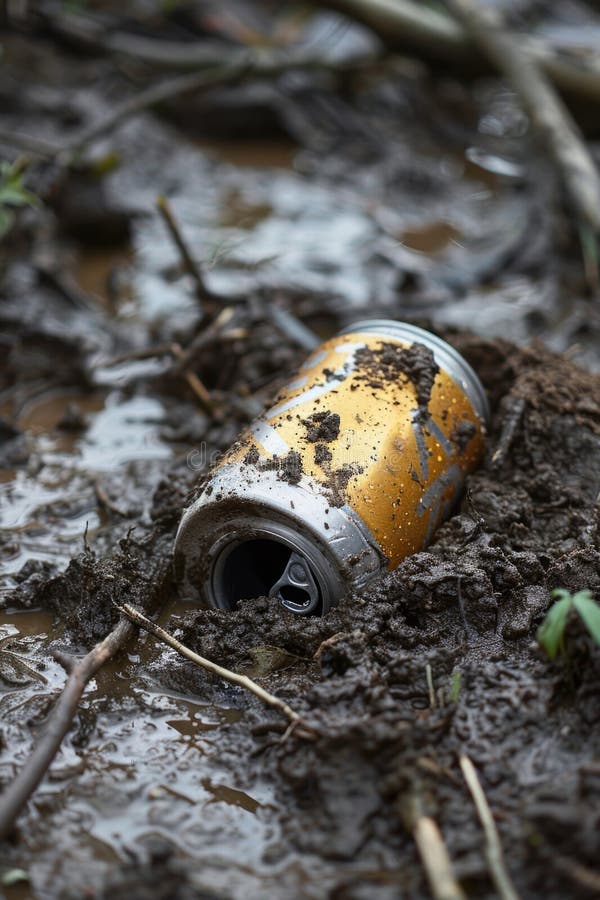 A Can of Soda is Stuck in Muddy Terrain, Perfect for Use in Scenes ...
