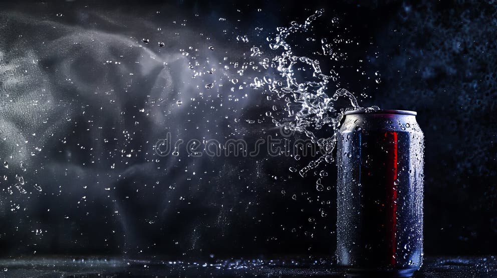 A Can of Soda with Water Splashing on it Stock Photo - Image of coke ...