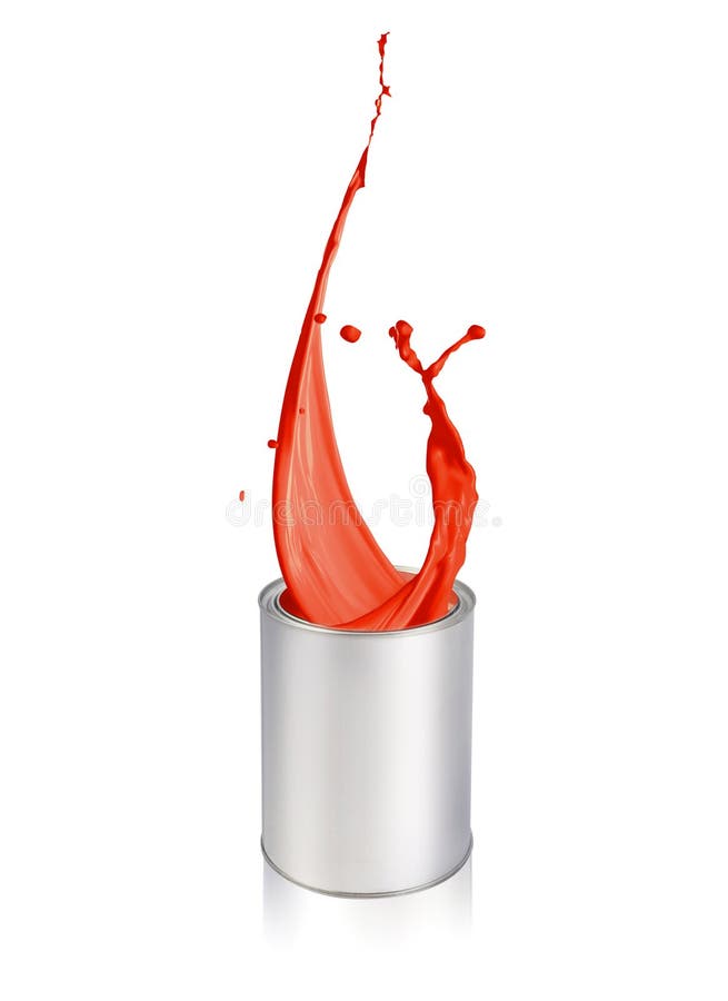 Can with Splashing Red Paint Isolated on White Stock Photo - Image of ...