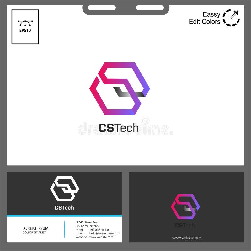 Logo Vector Letter CS Hexagonal for Technology Concept Stock Vector ...