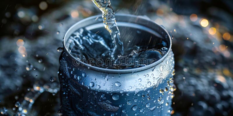 A Can of Water Being Poured into a Can of Soda Stock Photo - Image of ...