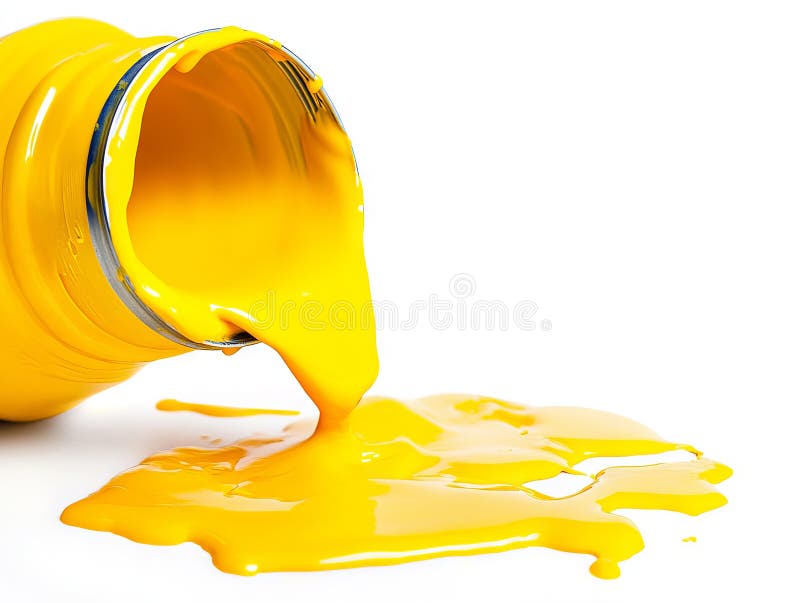 A Can of Yellow Paint Spilling Out of it Stock Image - Image of flow ...
