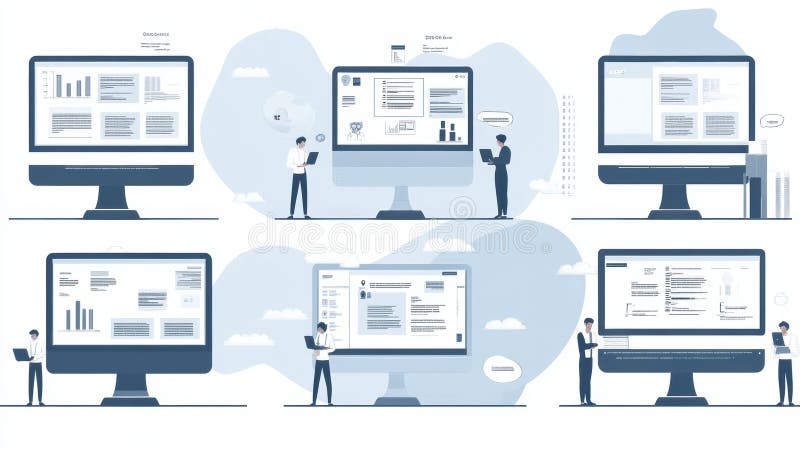 Business Team Working with Data on Different Screens Stock Illustration ...