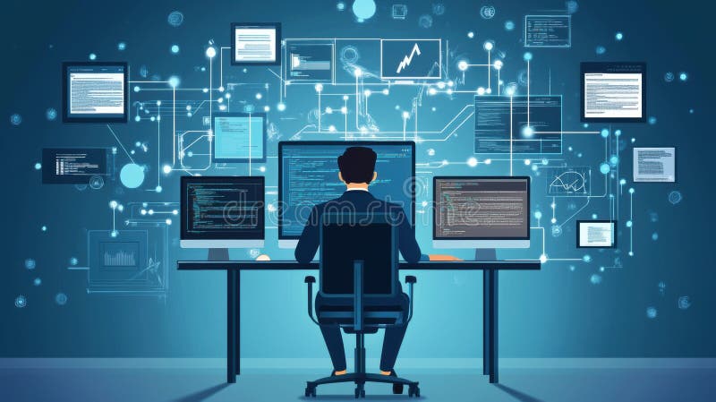 Data Analyst at Work stock illustration. Illustration of computer ...