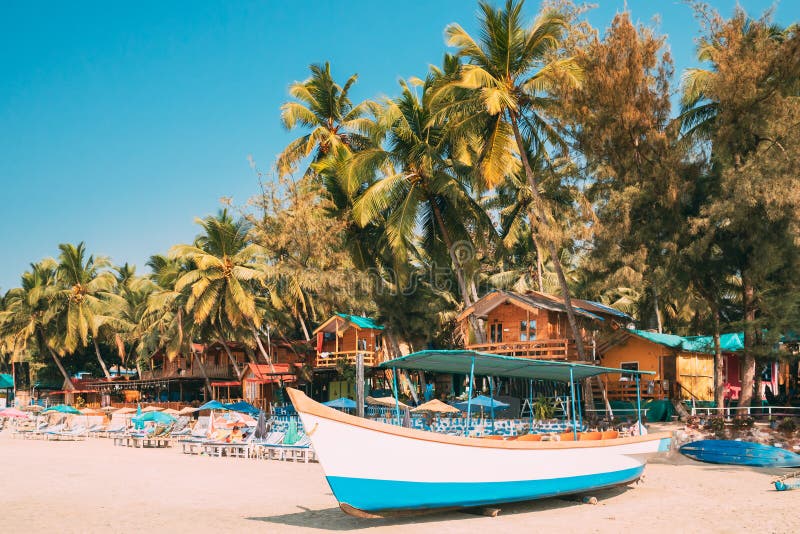 Canacona, Goa, India. Sightseeing Tourist Boat Parked on Famous Palolem ... Canacona, Goa, India. Sightseeing Tourist Boat Parked on Famous Palolem ...