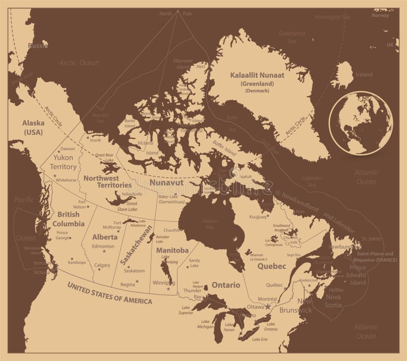 Canada Antique Map. Old Stylized Map Stock Vector - Illustration of ...
