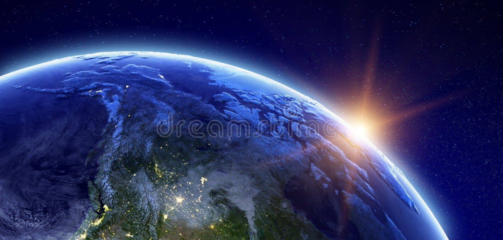 Earth Sunrise Over Cloudless North America Stock Illustration ...