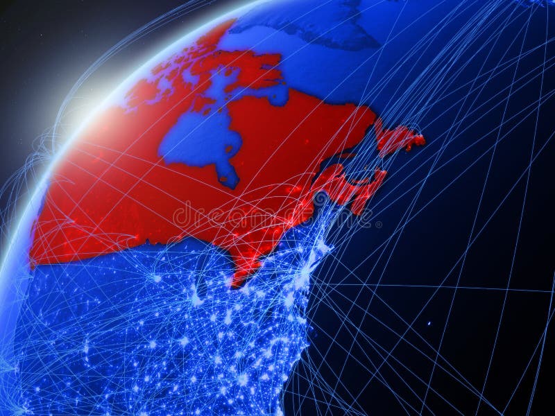 Canada on Blue Earth with Network Stock Illustration - Illustration of ...