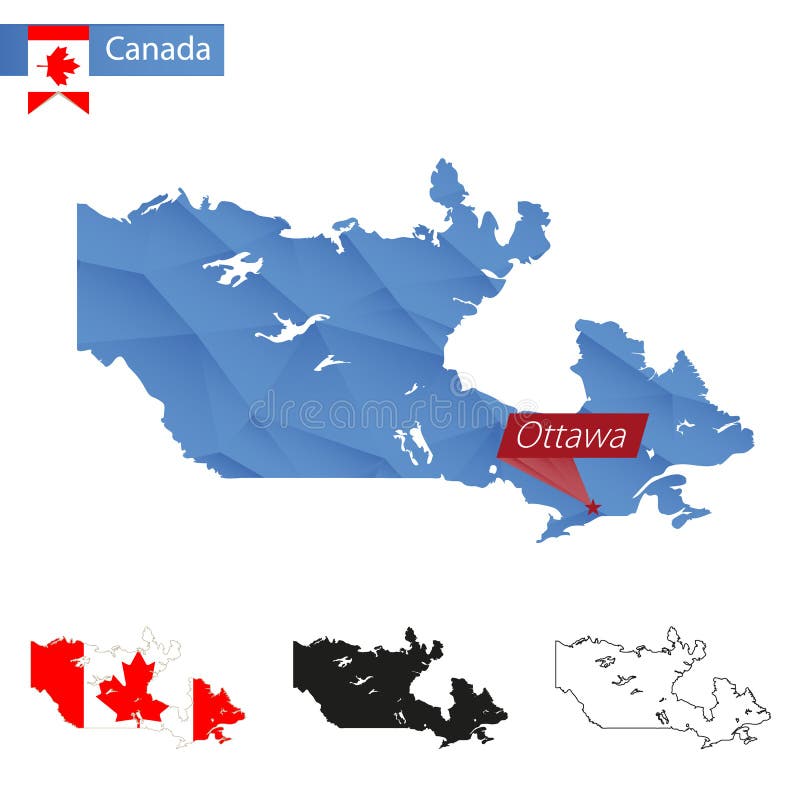 Canada Blue Low Poly Map with Capital Ottawa Stock Vector ...