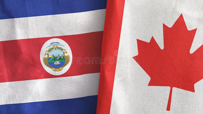 Canada and Costa Rica Two Flags Textile Cloth 3D Rendering Stock ...