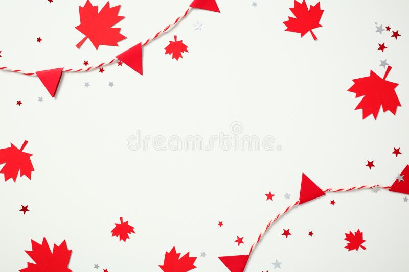 Canada Day Background with Maple Leaves and Garland Border Stock ...