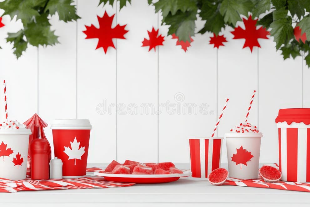 Canada Day Celebration Decor with Maple Leaf Theme and Festive Table ...
