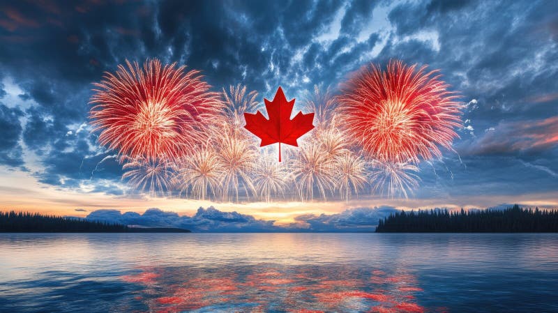 Fireworks Over Serene Lake Sunset Landscape Stock Photos - Free ...