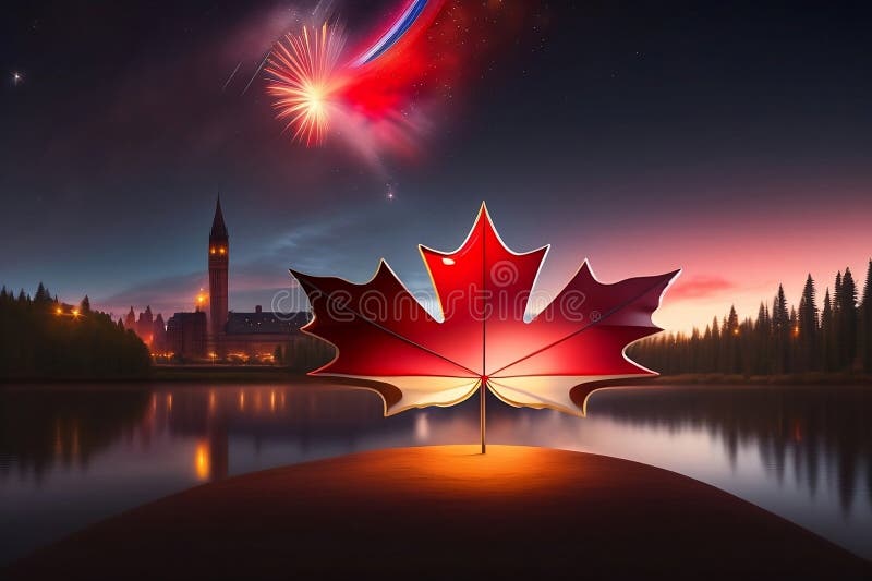 Canada Day Fireworks with Maple Leaf on Independence Day Stock ...