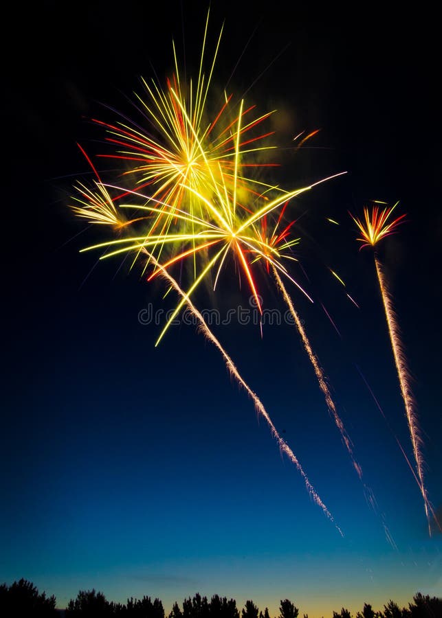 Canada Day Fireworks Over the Treeline 2 Stock Image - Image of burst ...