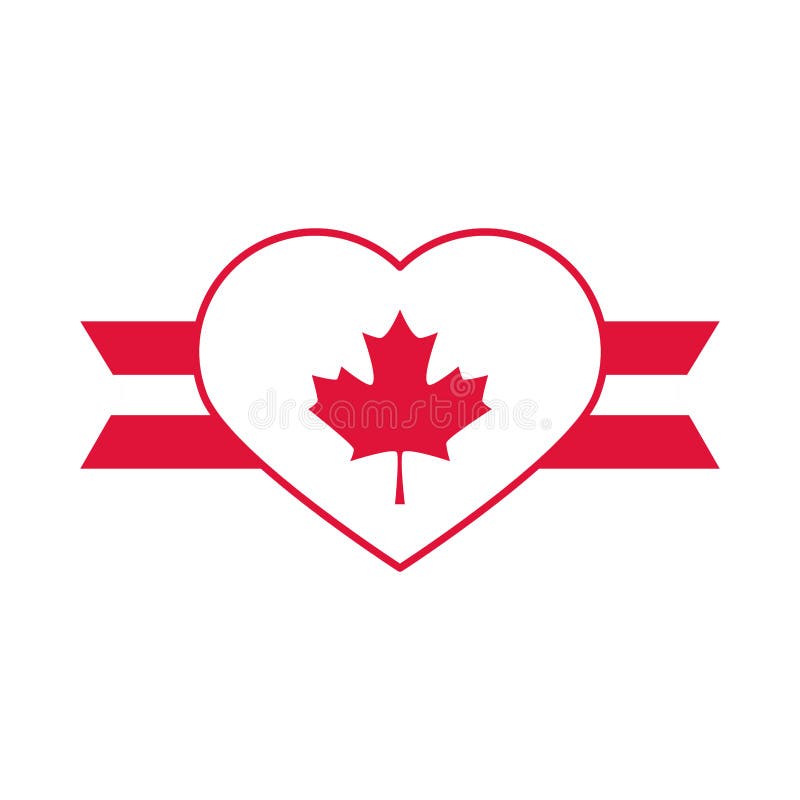 Canada Day, Heart with Maple Leaf Ribbon Decoration Design Flat Style ...