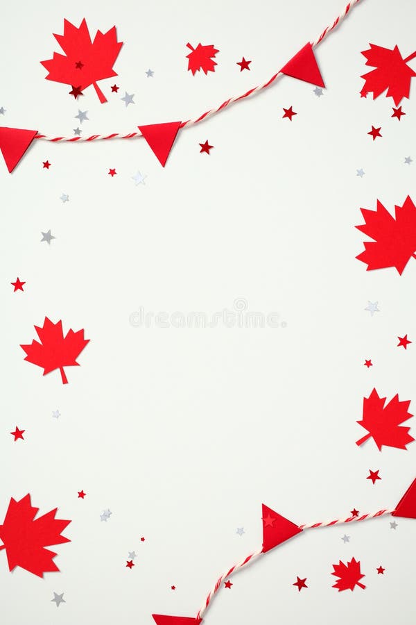 Canada Day Vertical Background with Maple Leaves and Garland. Flat Lay ...