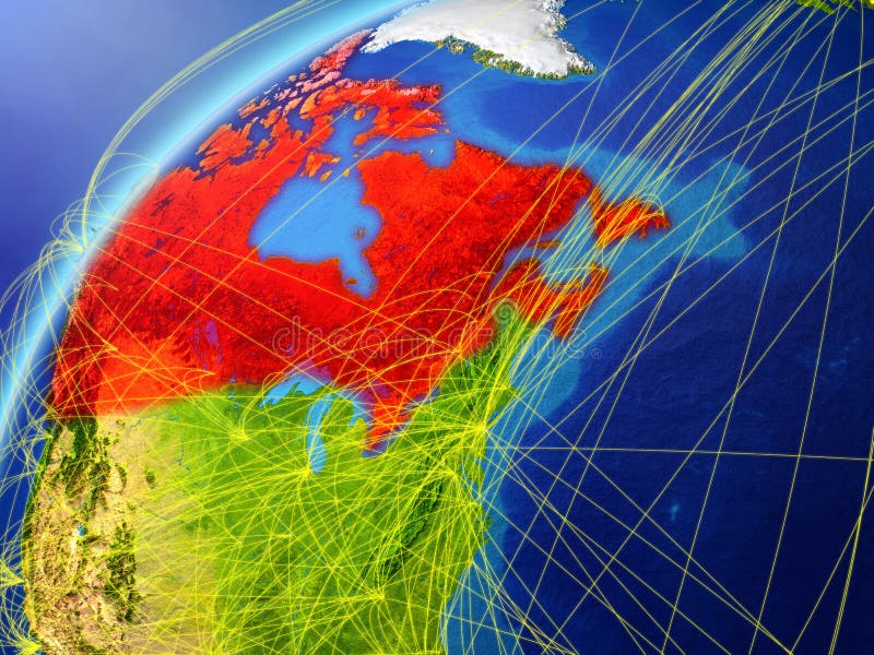 Canada on Earth with Network Stock Illustration - Illustration of ...
