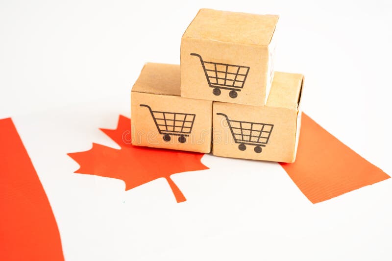Canada Flag with Box Shopping Online Cart Logo. Import Export Shopping ...