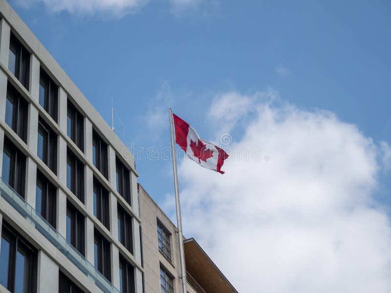 Canada Flag on the Building. Flag of Canada. Stock Photo - Image of ...